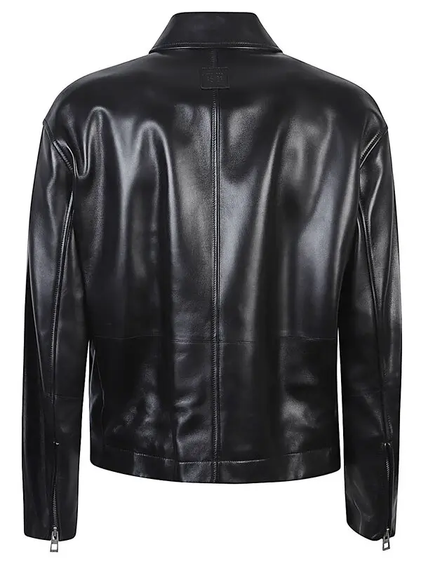 Loewe Collared Belted Zip-up Leather Jacket - Black