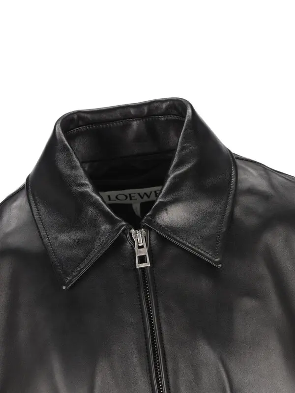 Loewe Collared Belted Zip-up Leather Jacket - Black