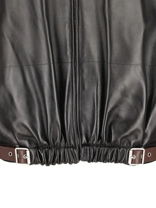 Loewe Collared Belted Zip-up Leather Jacket - Black