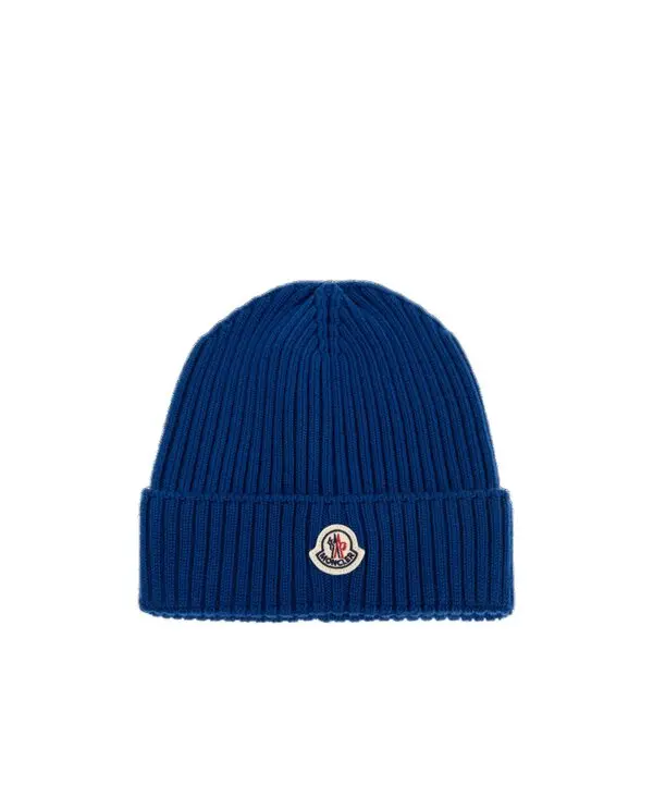 Moncler Logo Patch Beanie - Blue