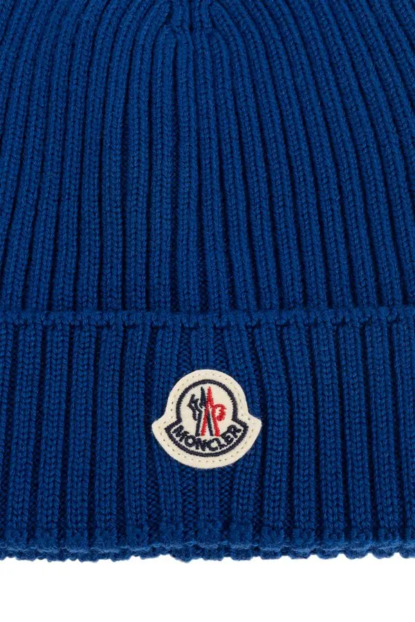 Moncler Logo Patch Beanie - Blue