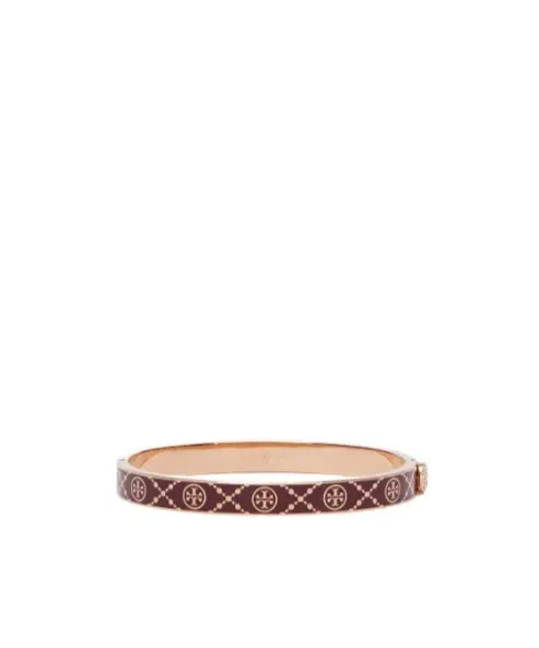 Tory Burch T Monogram Hinged Bracelet - Rose Gold/burken Red