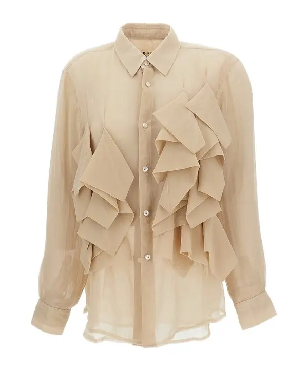 Comme Des Garçons Collared Long Sleeve Shirt With Ruffled Design - Nude