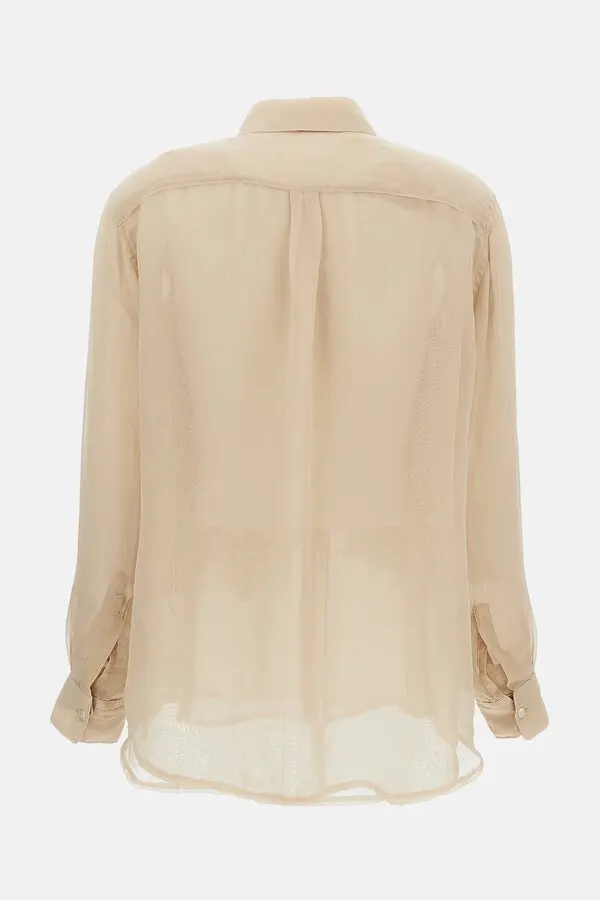 Comme Des Garçons Collared Long Sleeve Shirt With Ruffled Design - Nude