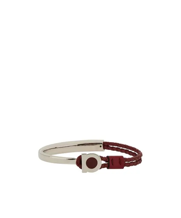 FERRAGAMO Gancini Clasp Bracelet With Braided Leather - Yellow