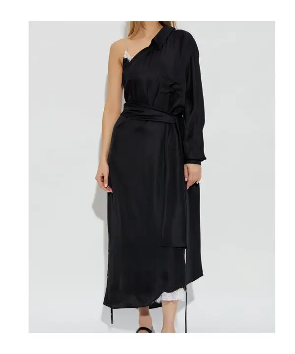 Moschino One-shoulder Asymmetrical Lapel Maxi Dress With Waist Strap