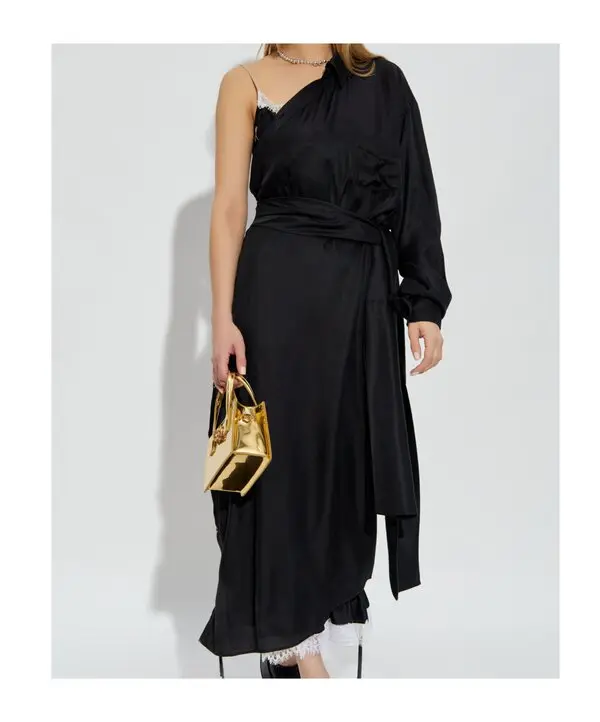 Moschino One-shoulder Asymmetrical Lapel Maxi Dress With Waist Strap