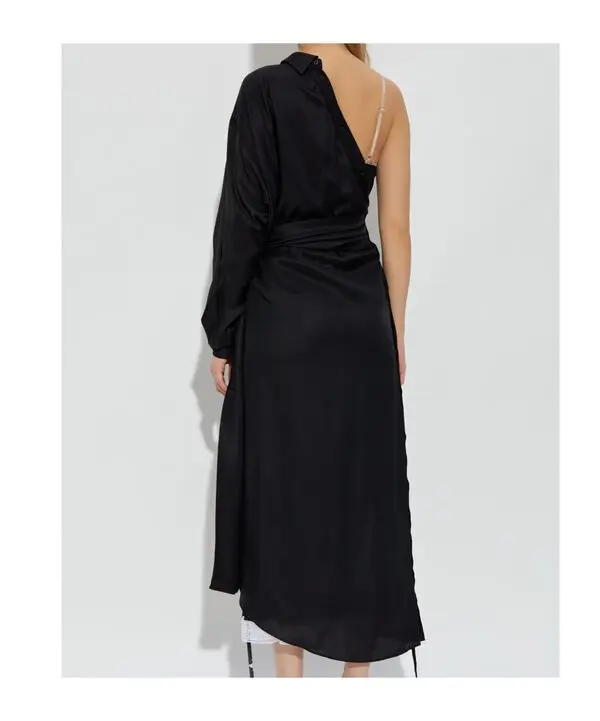 Moschino One-shoulder Asymmetrical Lapel Maxi Dress With Waist Strap