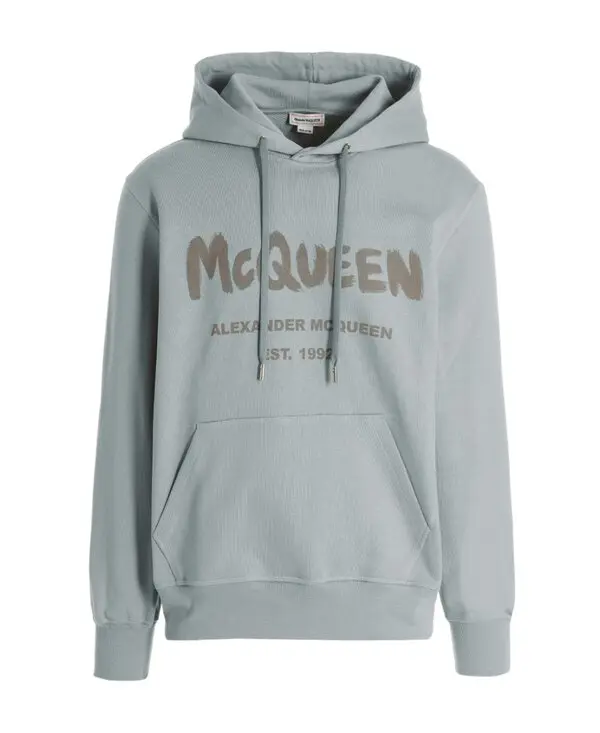 Alexander McQueen Logo Printed Drawstring Hoodie - Gray