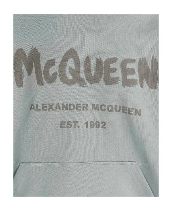 Alexander McQueen Logo Printed Drawstring Hoodie - Gray