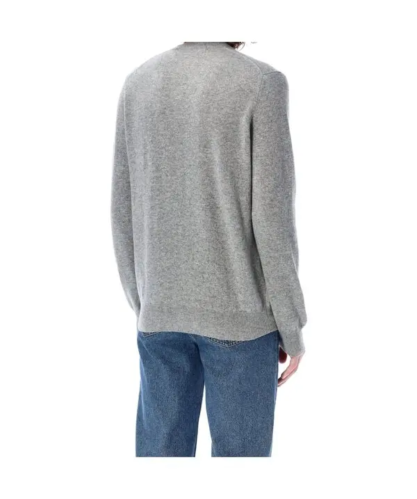 Play Comme Des Garcon V-neck Sweater With Heart Applique - Light Grey