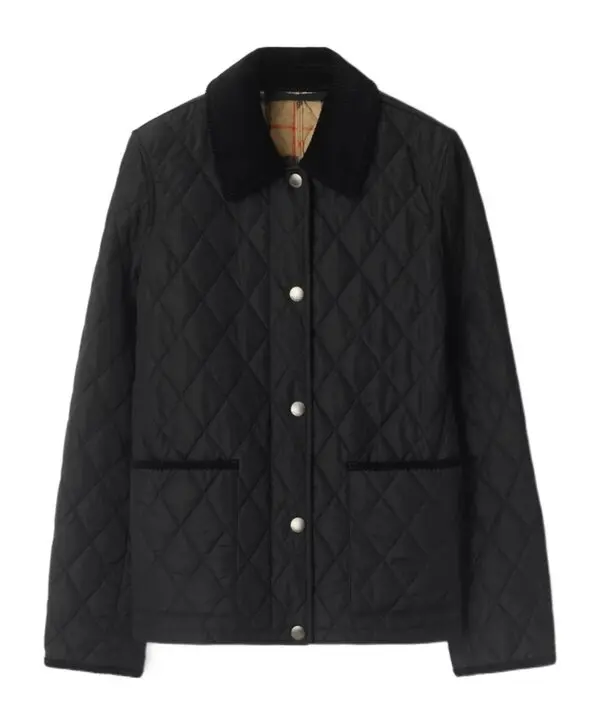 Burberry Quilted Long Sleeve Jacket With Check Lining - Black/sand