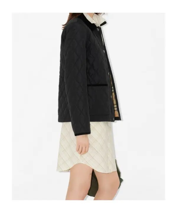 Burberry Quilted Long Sleeve Jacket With Check Lining