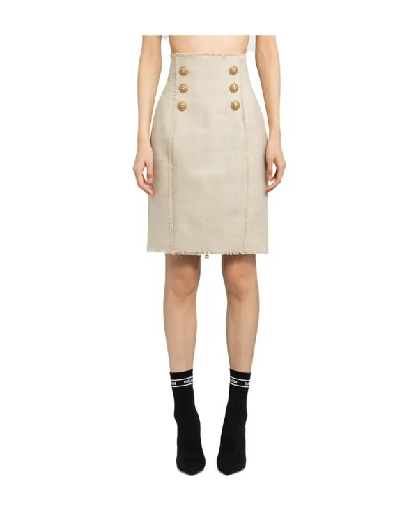Balmain High-waist Midi Skirt With Button Detail