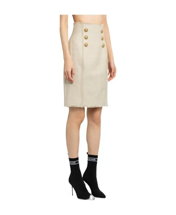 Balmain High-waist Midi Skirt With Button Detail