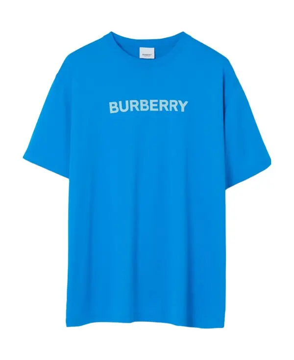 Burberry Logo Printed Crewneck T-shirt - Vibrant Blue