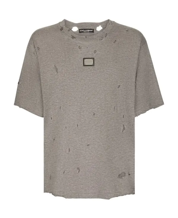 Dolce & Gabbana Distressed Logo-plaque T-shirt - Gray