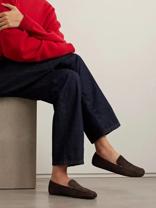 THE ROW Leo Suede Loafers - Chocolate