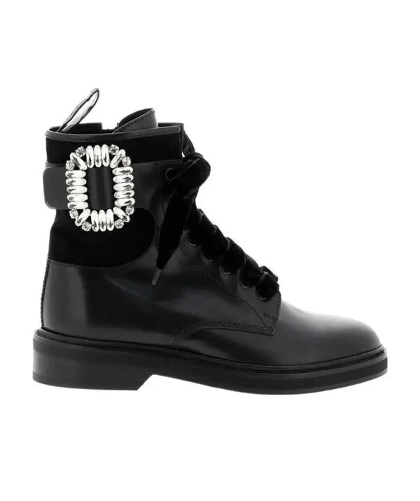 ROGER VIVIER Embellished Lace-up Ankle Boots - Black