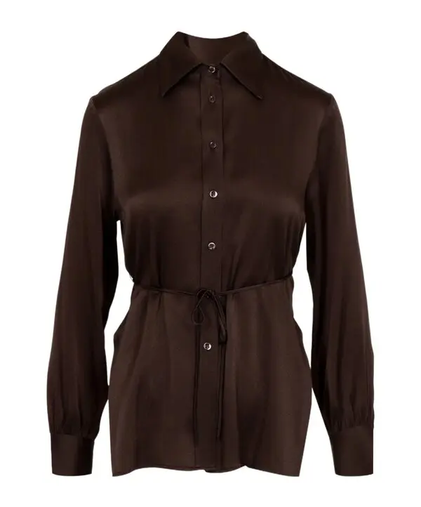 SEMICOUTURE Tie-waist Satin Shirt - Black