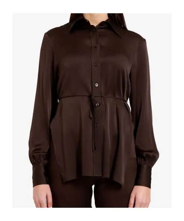 SEMICOUTURE Tie-waist Satin Shirt - Black
