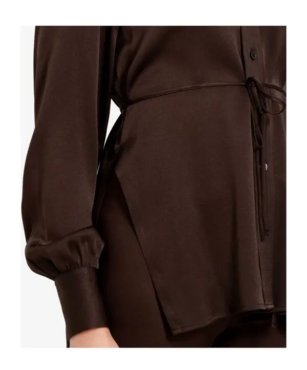 SEMICOUTURE Tie-waist Satin Shirt - Black