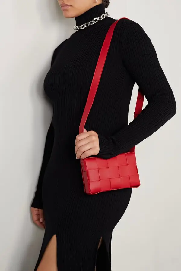 Bottega Veneta Intrecciato Leather Shoulder Bag - Red