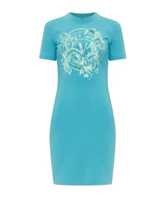 Versace Logo Sequin Jersey Dress