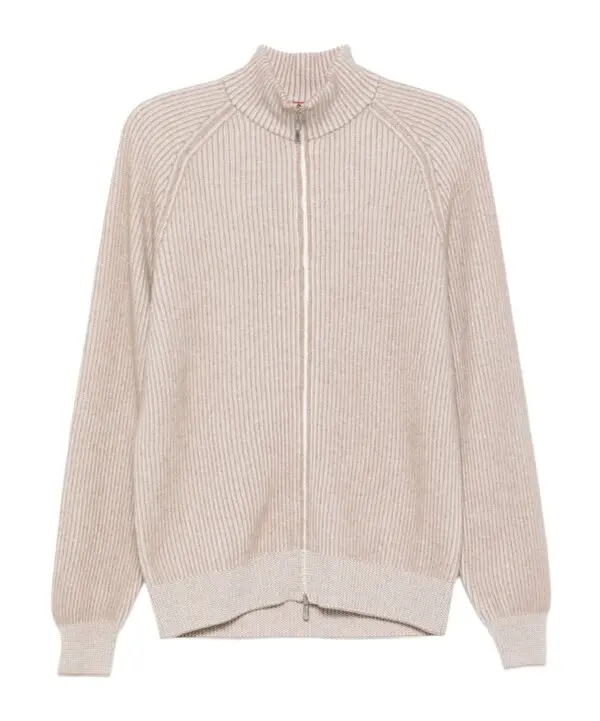 Brunello Cucinelli Ribbed High Neck Zip-up Cardigan
