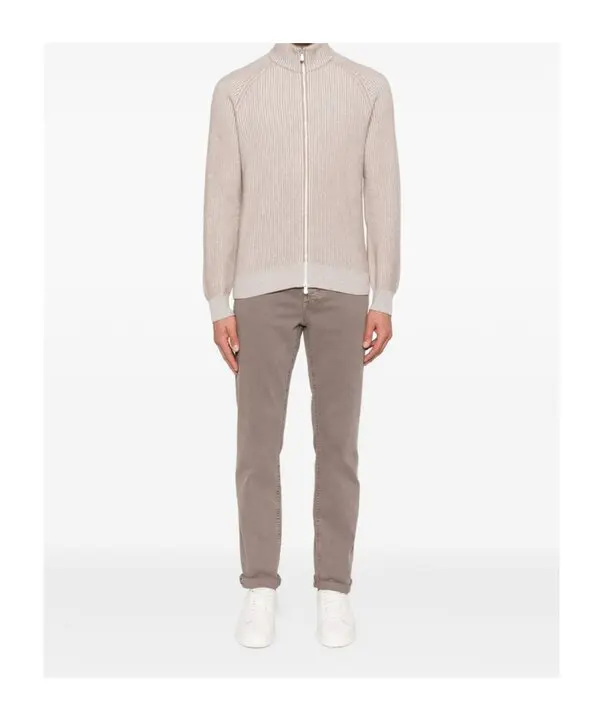 Brunello Cucinelli Ribbed High Neck Zip-up Cardigan
