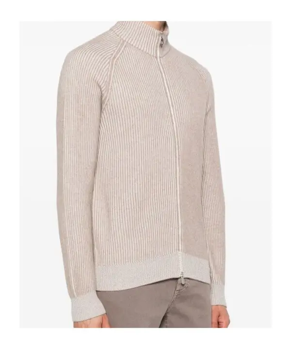 Brunello Cucinelli Ribbed High Neck Zip-up Cardigan