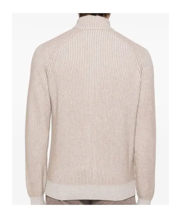 Brunello Cucinelli Ribbed High Neck Zip-up Cardigan