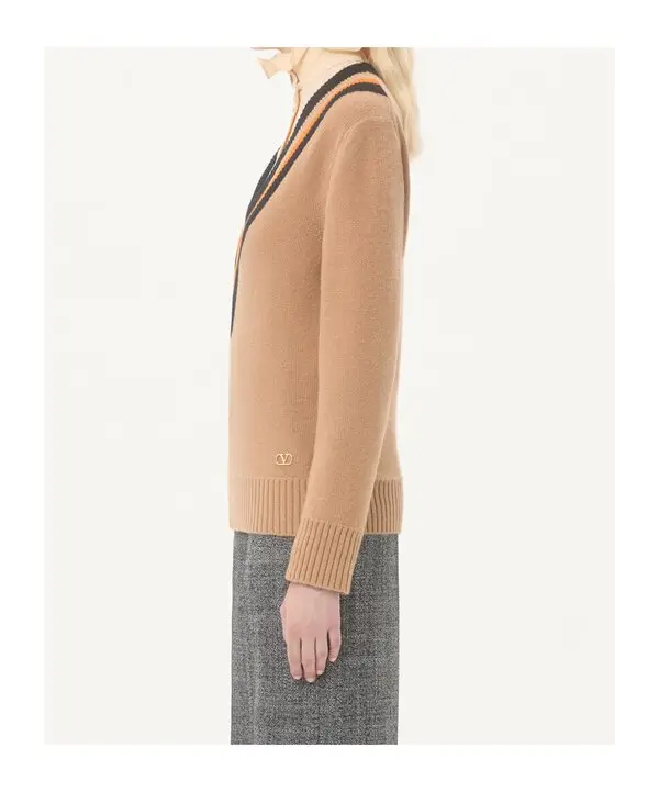 Valentino Garavani Wool Jumper With V-neck And Graphic Print - Nude