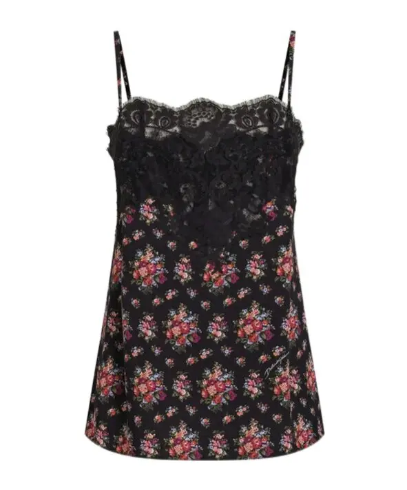 Dolce & Gabbana Small Flower Bouquets-printed Charmeuse Top