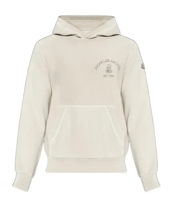 Moncler Logo Patch Kangaroo Pocket Hoodie - Beige