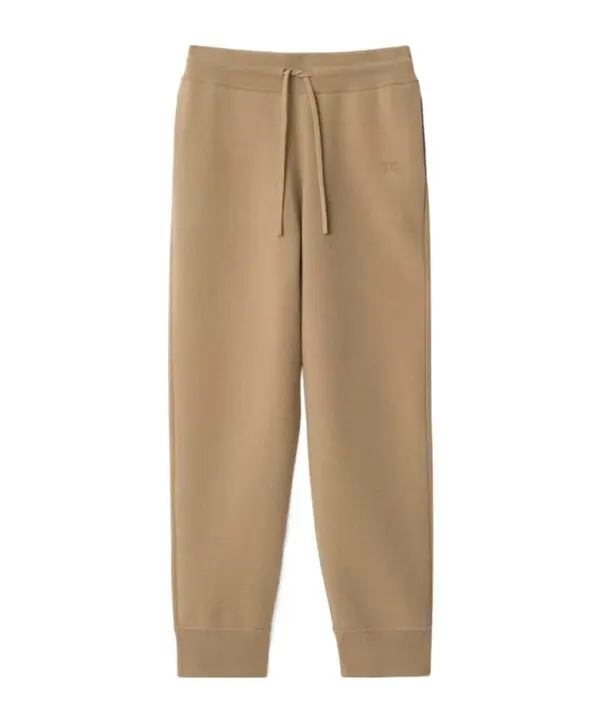 Burberry Knitted Cashmere Blend Jogging Pants With Equestrian Knight Design - Flax