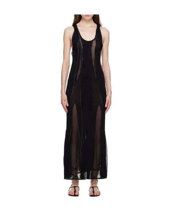 Y/project Sleeveless Maxi Dress With Sheer Panels And Slits - Black
