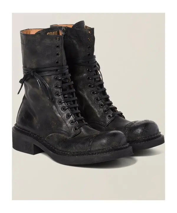 Miu Miu Embossed Logo Lace-up Boots - Black