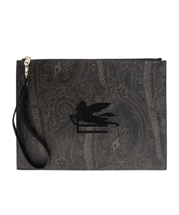 Etro Pegaso Embroidered Pouch Bag - Black