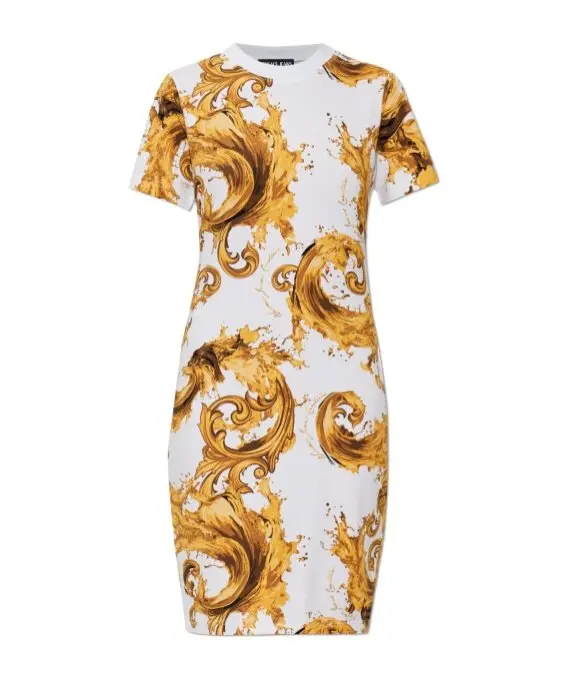 Versace Baroque Print T-shirt Dress - White/gold