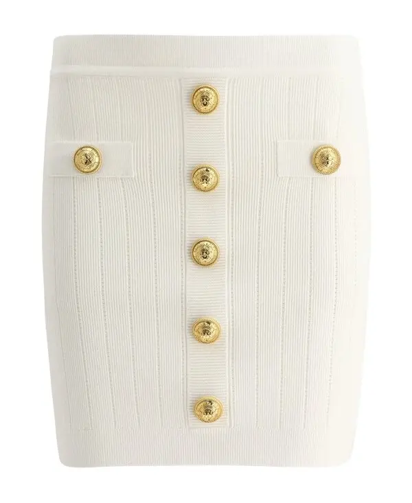Balmain Button Embellished Knitted Mini Skirt - Nude