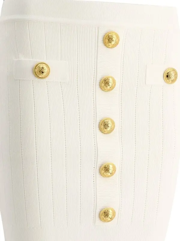 Balmain Button Embellished Knitted Mini Skirt - Nude