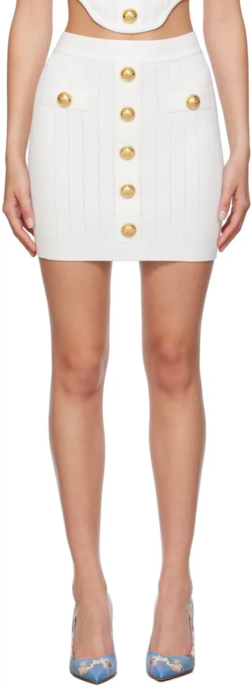 Balmain Button Embellished Knitted Mini Skirt - Nude