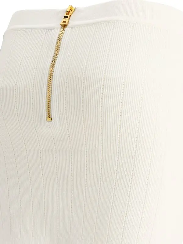 Balmain Button Embellished Knitted Mini Skirt - Nude