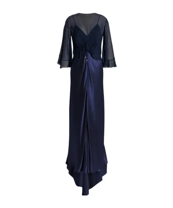 Alberta Ferretti Sheer Cape Long Dress - Blue