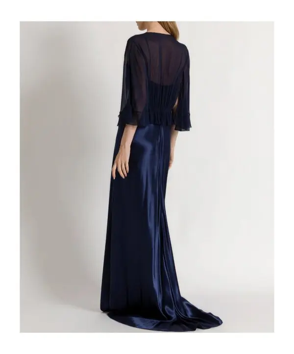 Alberta Ferretti Sheer Cape Long Dress - Blue