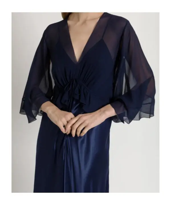 Alberta Ferretti Sheer Cape Long Dress - Blue