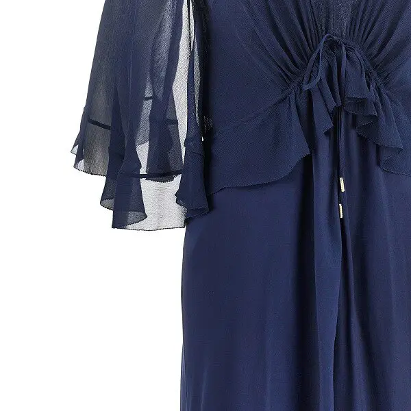 Alberta Ferretti Shiny Satin Maxi Dress With Cape Effect - Blue