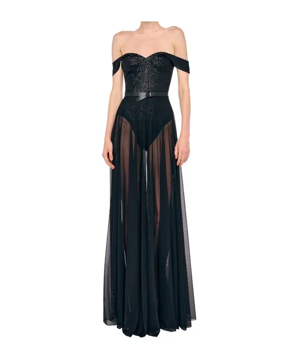 Norma Kamali Sequin-embellished V-neck Maxi Dress