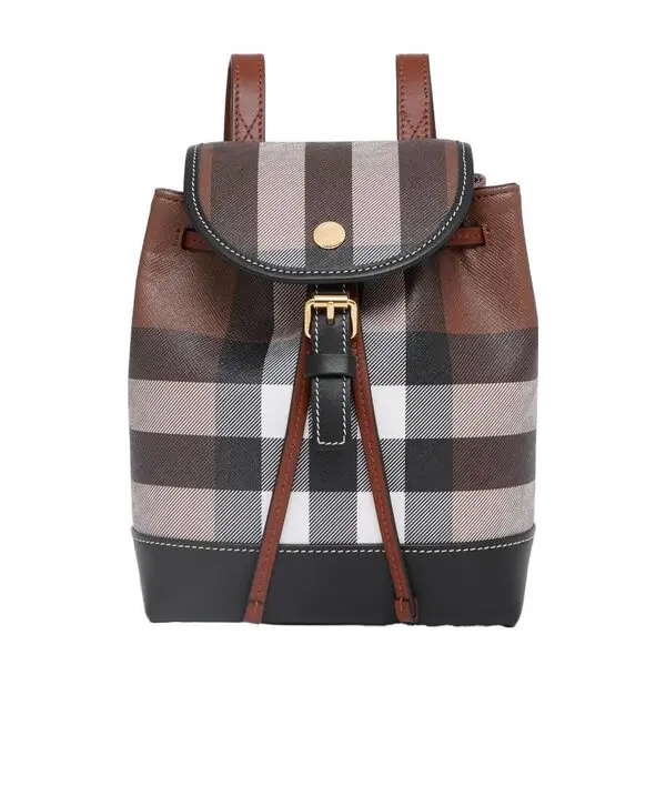 Burberry Checked Foldover Backpack With Leather Trim